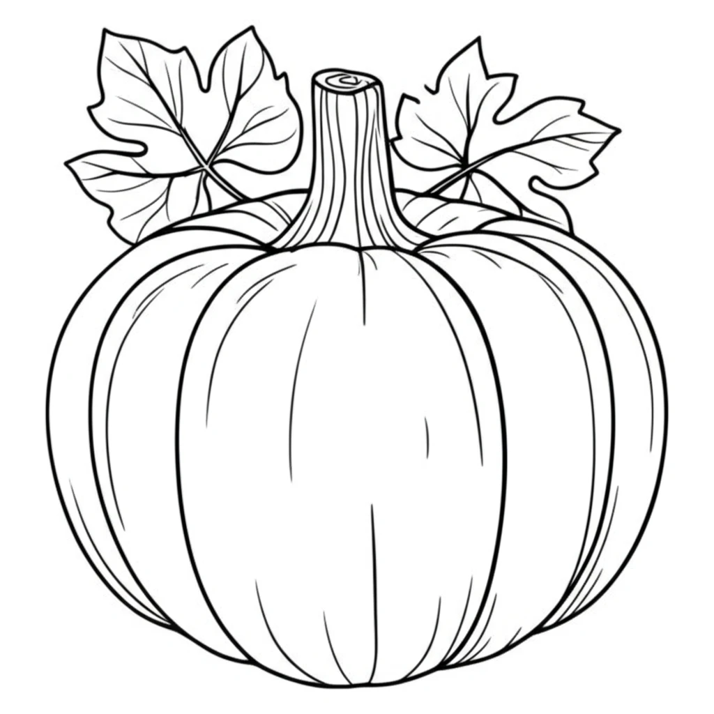 Pumpkin Coloring Page with Vines and Leaves coloring page | Free ...