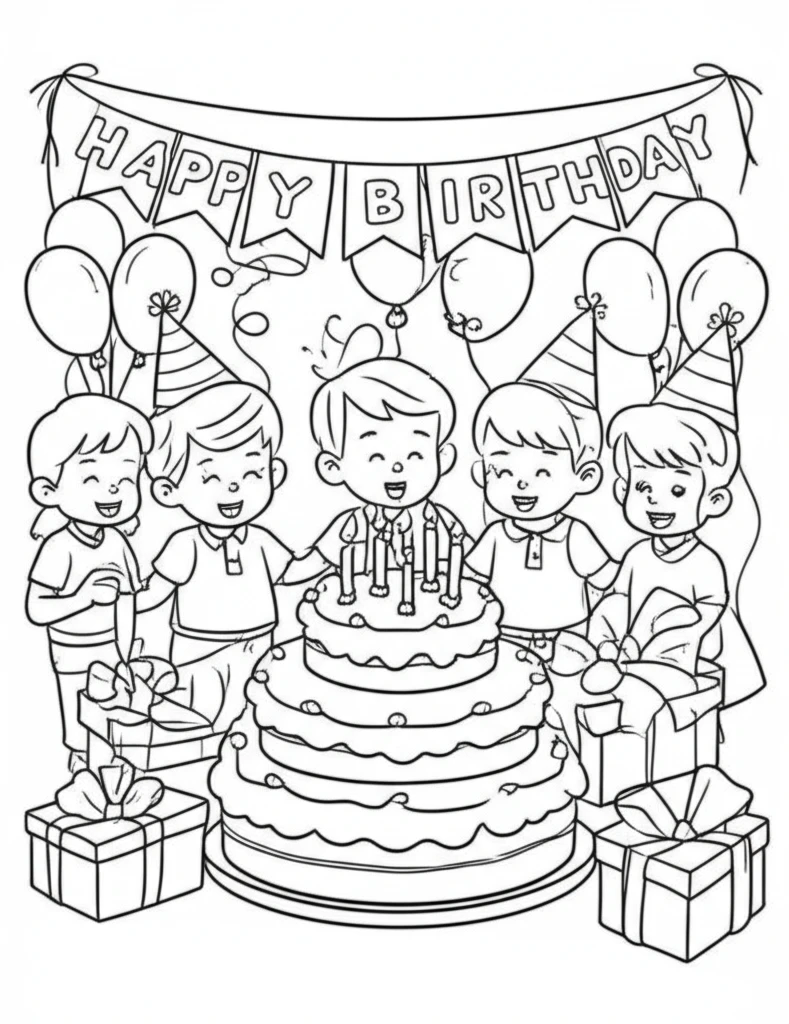 Happy Birthday Party Coloring Page for Kids coloring page | Free ...