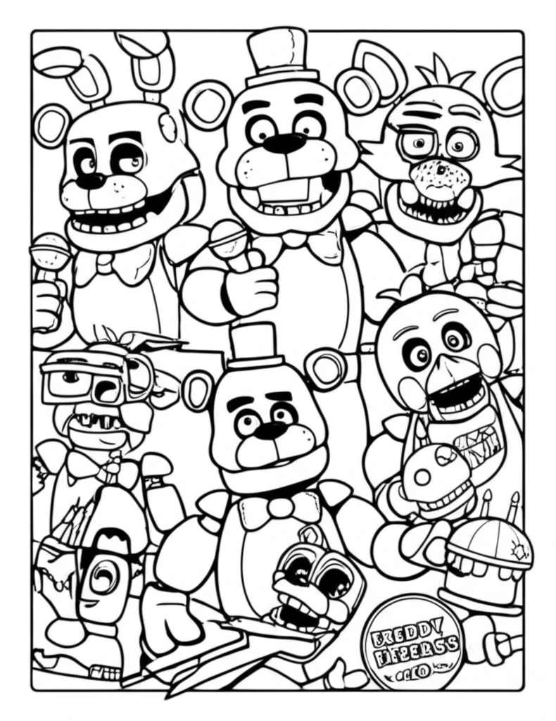 Playful Five Nights at Freddy's Animatronics Coloring Page coloring ...