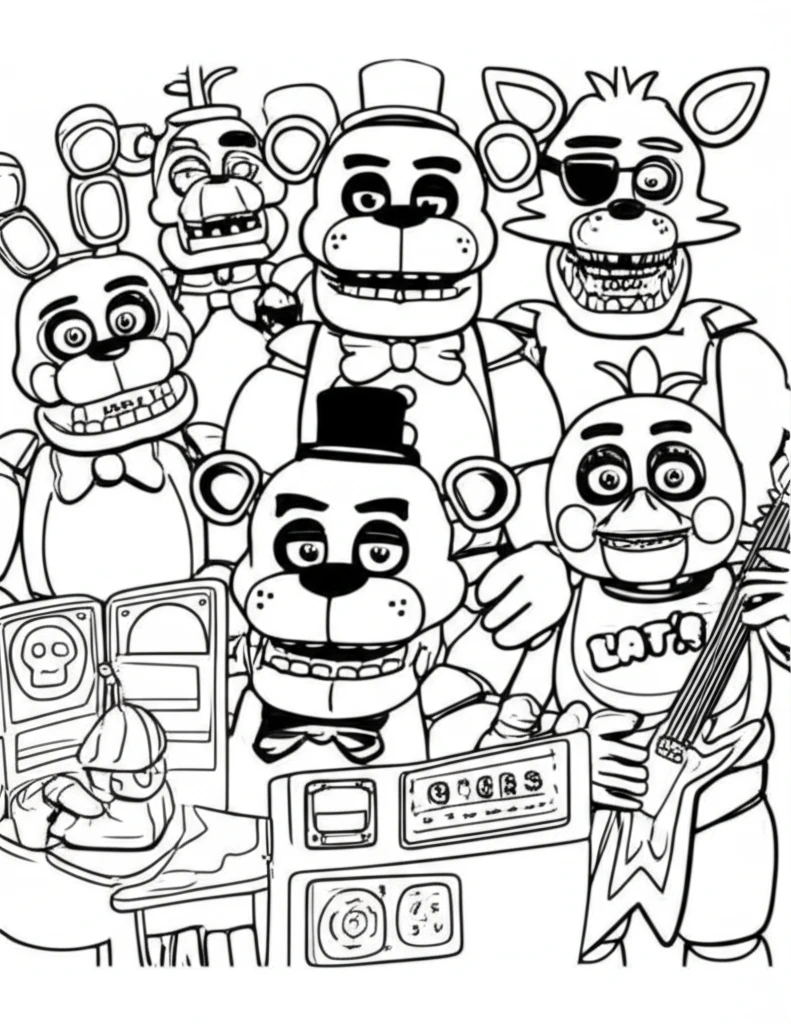 Five Nights at Freddy's Coloring Page: Iconic Animatronics Line Art ...