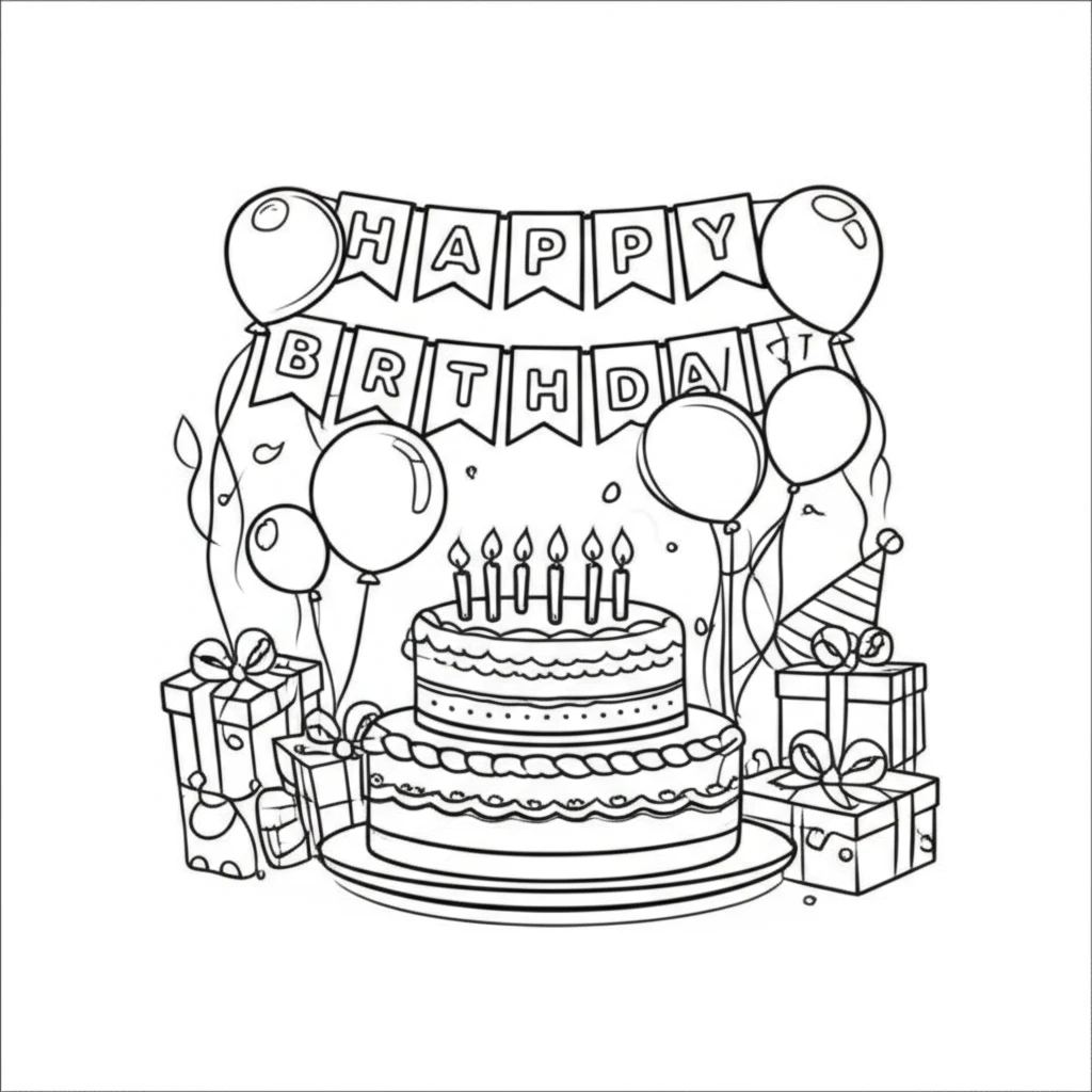 Happy Birthday Party Coloring Page for Kids coloring page | Free ...