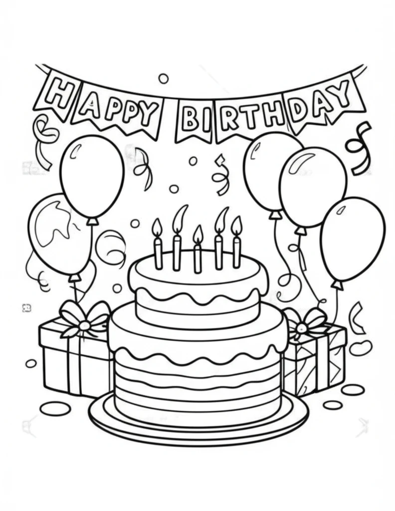 Happy Birthday Party Coloring Page for Kids coloring page | Free ...