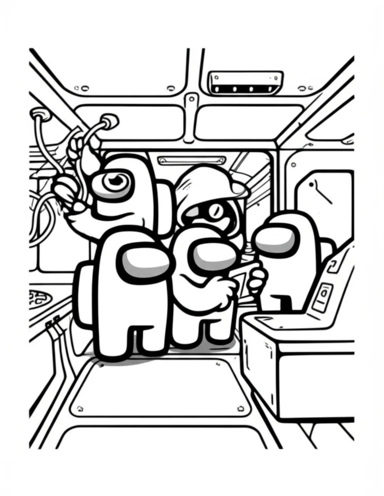 Playful Among Us Crewmates and Impostors in Spaceship Corridor Coloring ...