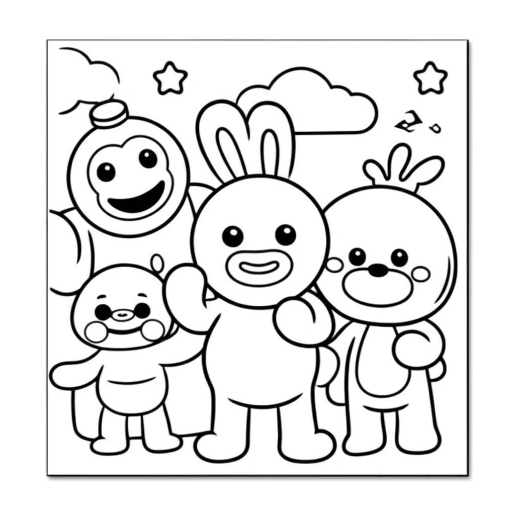 Rainbow Friends Coloring Page – Fun Cartoon Characters with Stars and ...