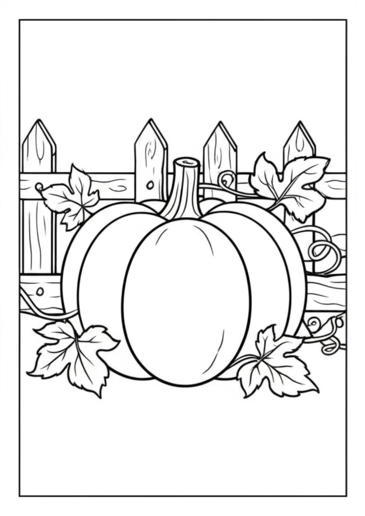 Simple and Engaging Pumpkin Coloring Page with Vines, Leaves, and ...