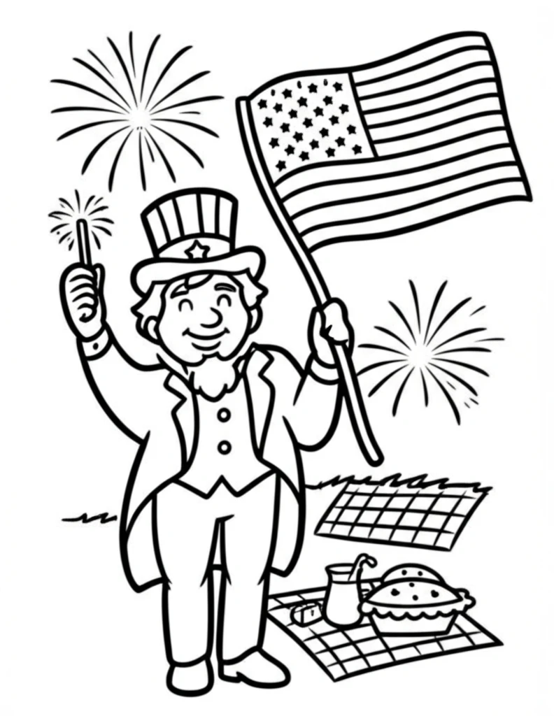 Happy Fourth of July with Uncle Sam Coloring Page coloring page | Free ...