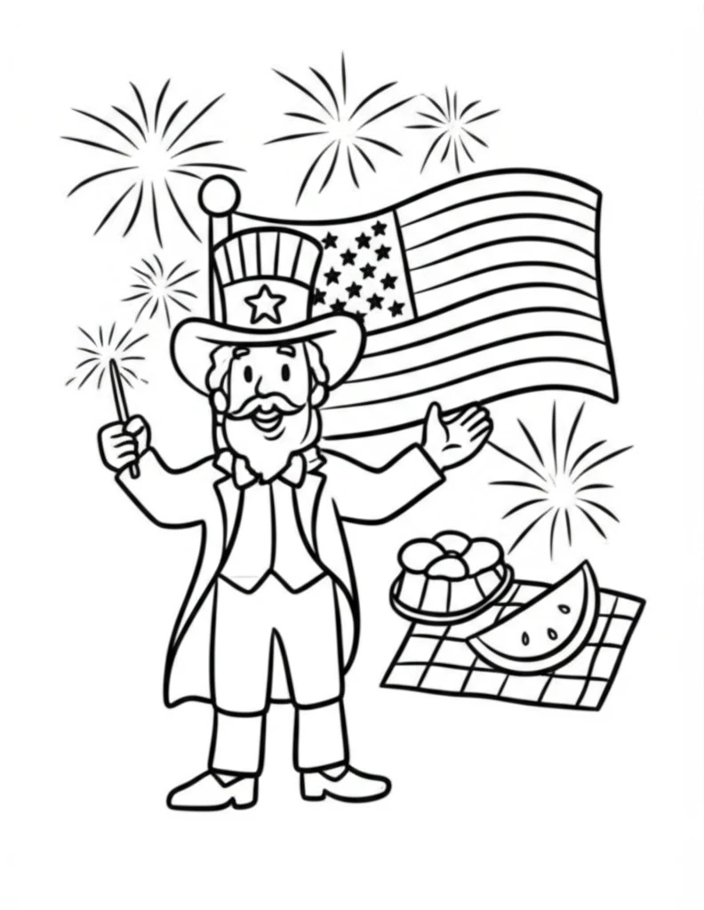 Uncle Sam Fourth of July Celebration Coloring Page coloring page | Free ...